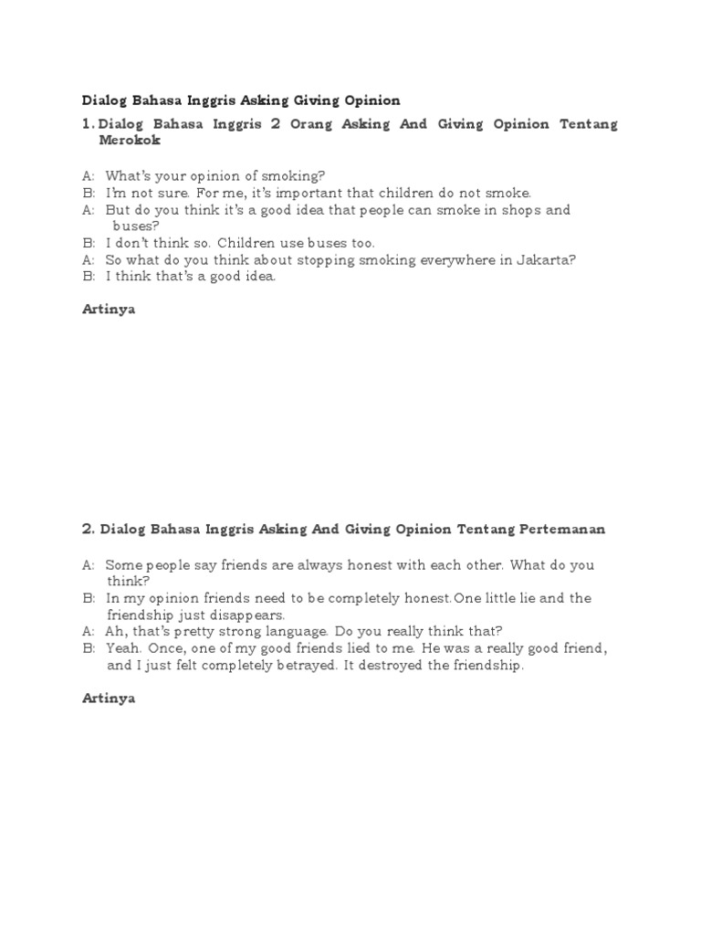 Dialog Bahasa Inggris Asking Giving Opinion | PDF