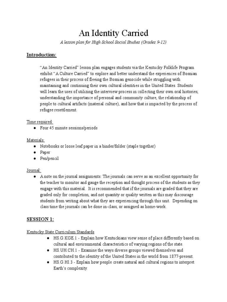 An Identity Carried: A Lesson Plan For High School Social Studies ...