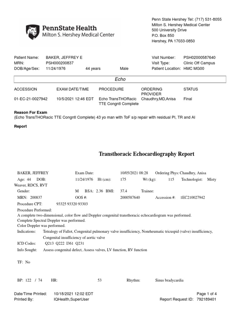 Transthoracic Echocardiography Report: Reason For Exam | PDF | Diastole ...