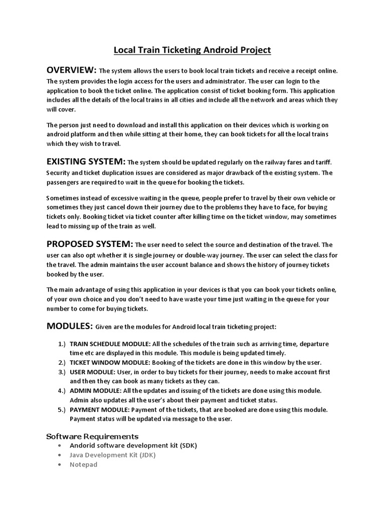 Local Train Ticketing Android Project Overview:: Andorid Software Development Kit (SDK) | PDF ...
