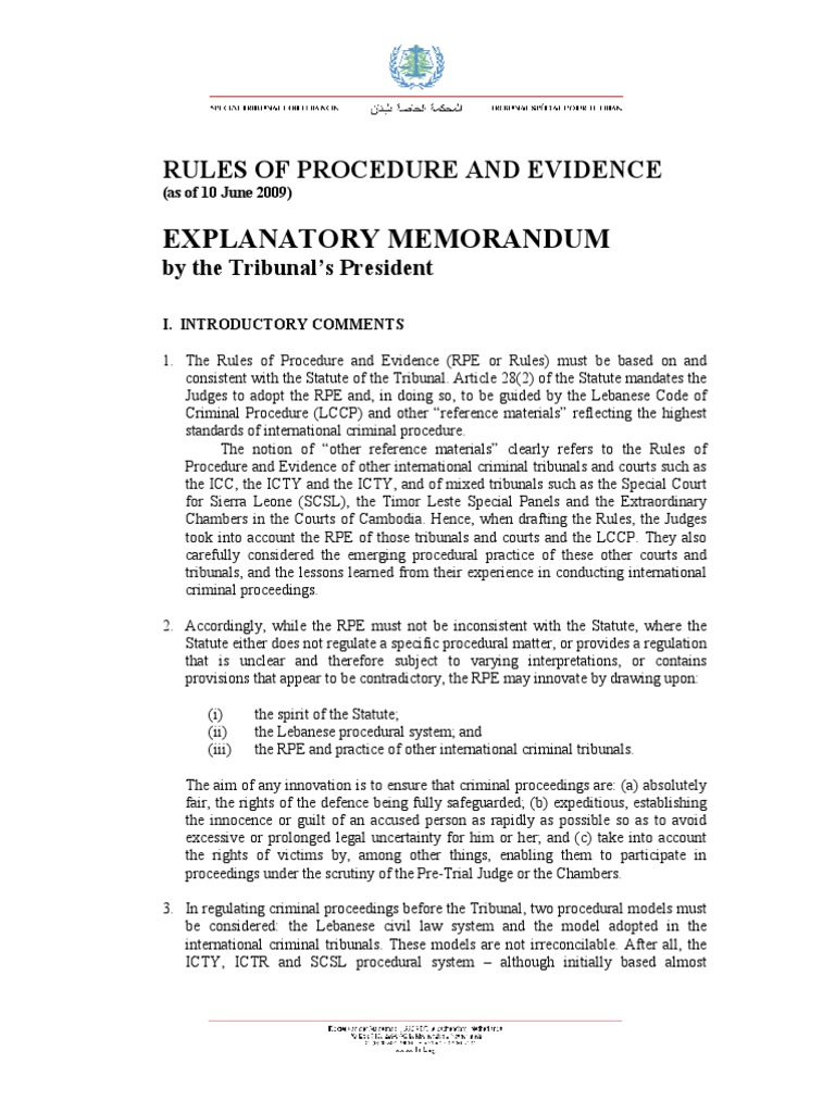 EXPLANATORY MEMORANDUM by The Tribunal's President of The RULES OF ...