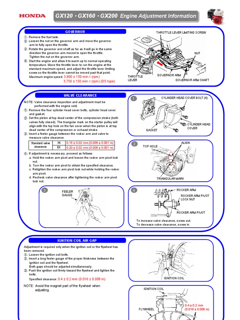 GX120 GX160 GX200: Engine Adjustment Information | PDF | Throttle | Nut ...