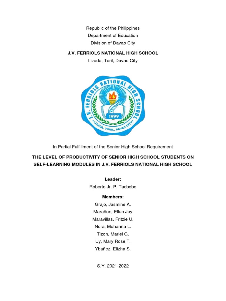 The Level of Productivity of Senior High School Students On Self ...