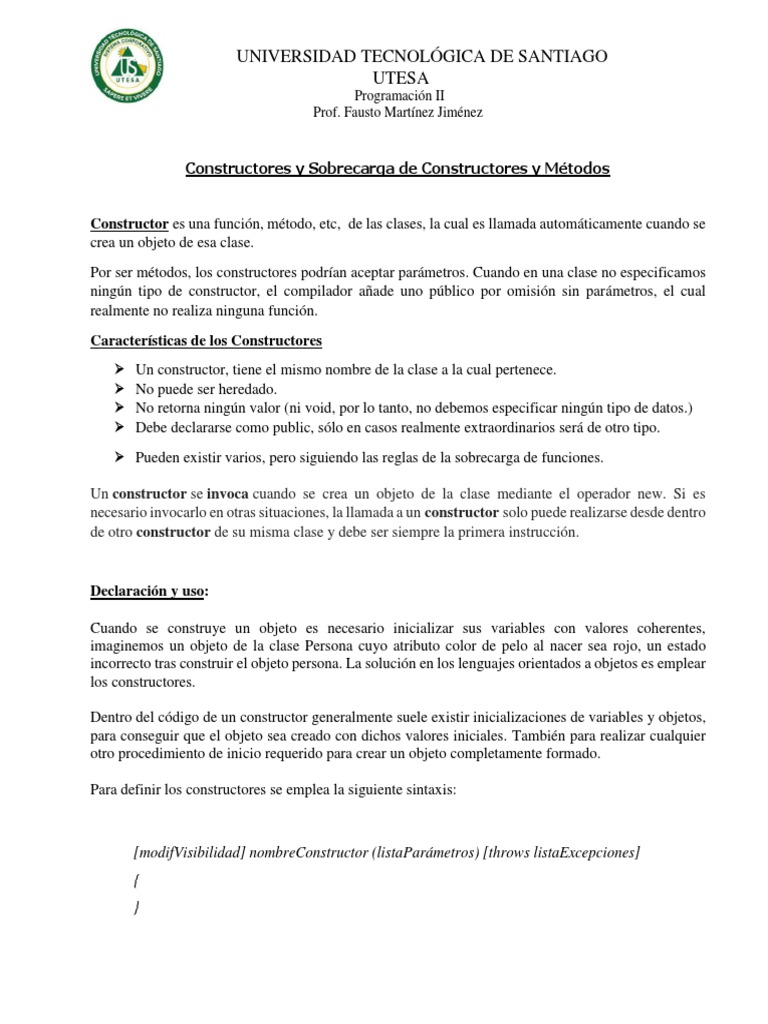Constructores Y Sobrecarga De Contructores Y Metodos Pdf Constructor Programación Orientada