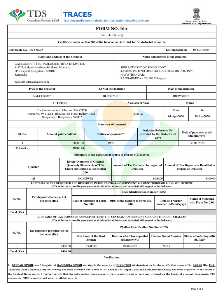 Form No. 16A: From To | PDF | Lease | Taxes