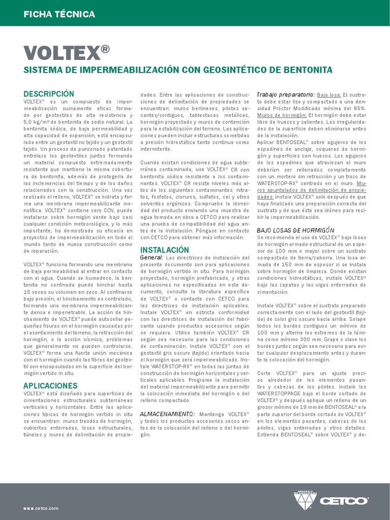 TDS Voltex Emea Es 202010 V12 | PDF | Hormigón | Fundación profunda