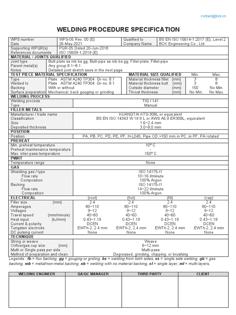 Welding Procedure Specification for TIG Welding Stainless Steel Butt and Fillet Joints in ...