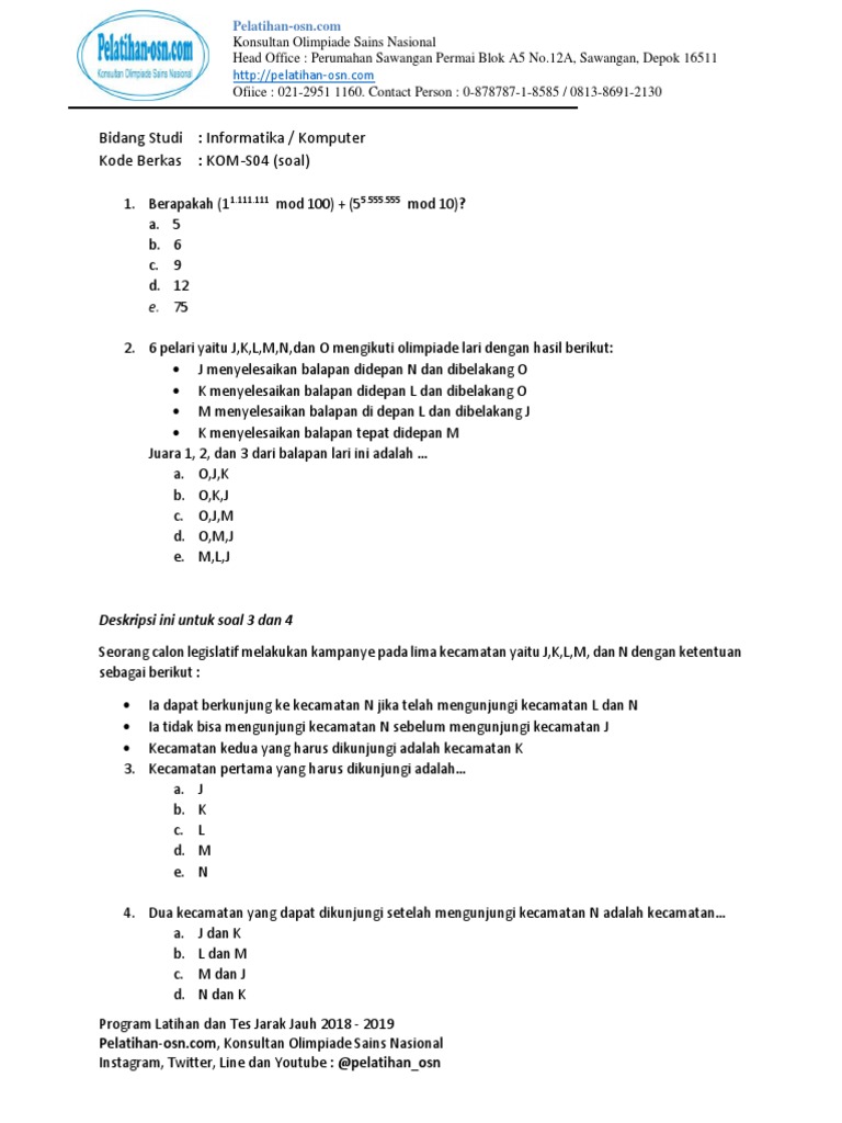 Osn-Pelatihan Soal Latihan Informatika | PDF
