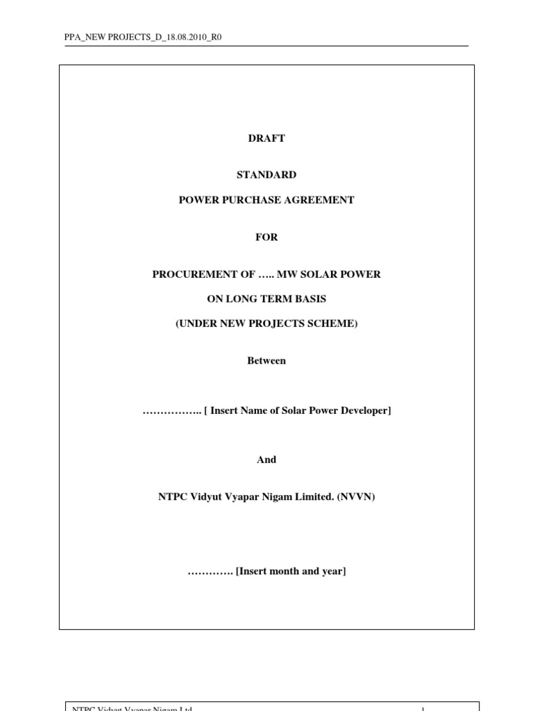 Annexure 2 - Power Purchase Agreement (PPA) For NEW PROJECTS | PDF ...