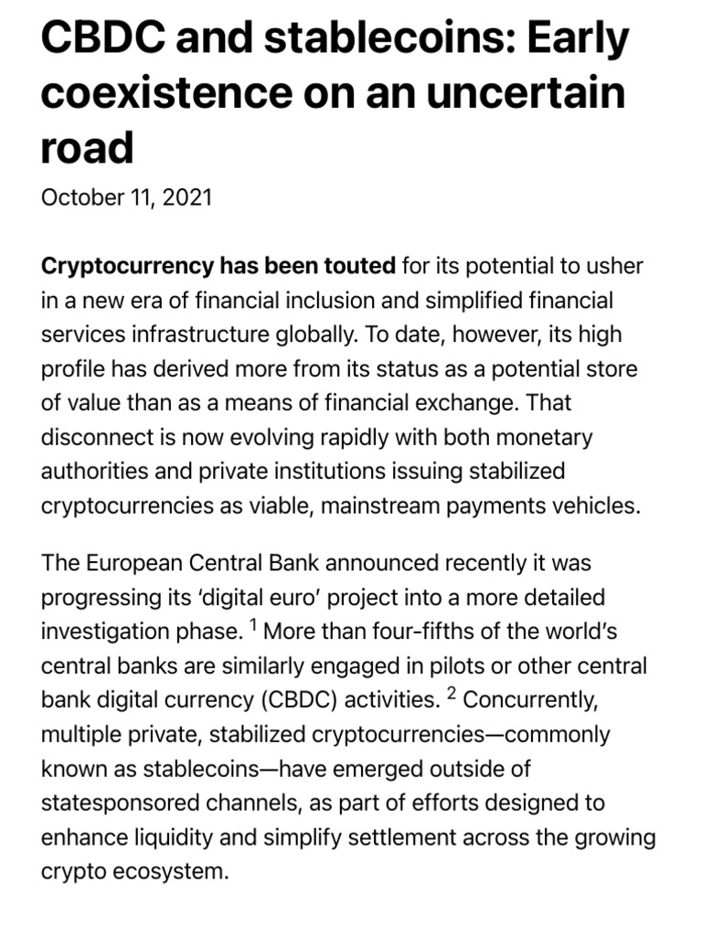 Central Bank Digital Currency and Stablecoin: Early Coexistence On An Uncertain Road - McKinsey ...