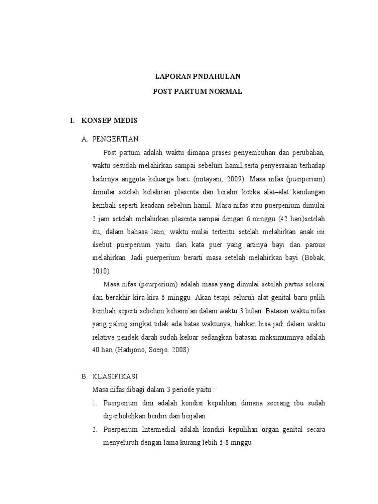 Laporan Penanganan Post Partum Normal | PDF | Kesehatan Holistik