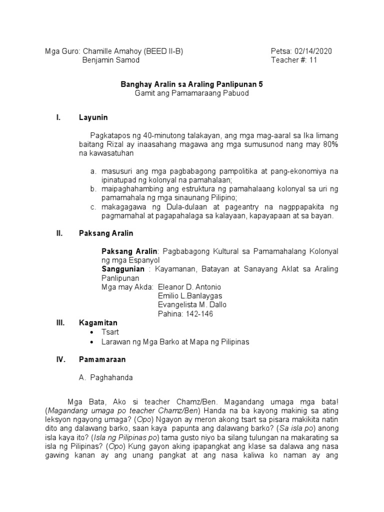 Lesson Plan in Arpan (Pamahalaan NG Spain | PDF