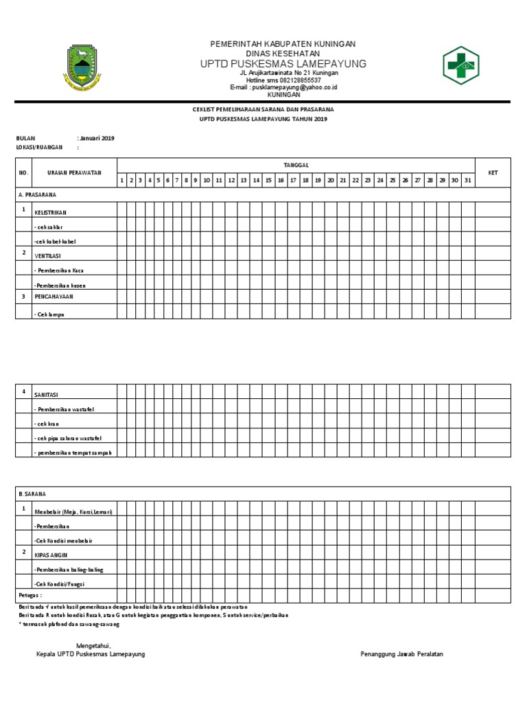 Ceklist Pemeliharaan Sarana Dan Prasarana | PDF