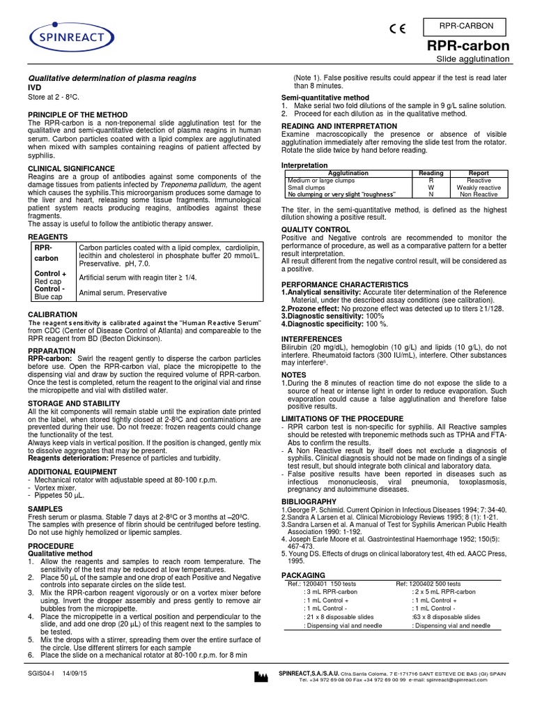 RPR-carbon: Qualitative Determination of Plasma Reagins | PDF ...