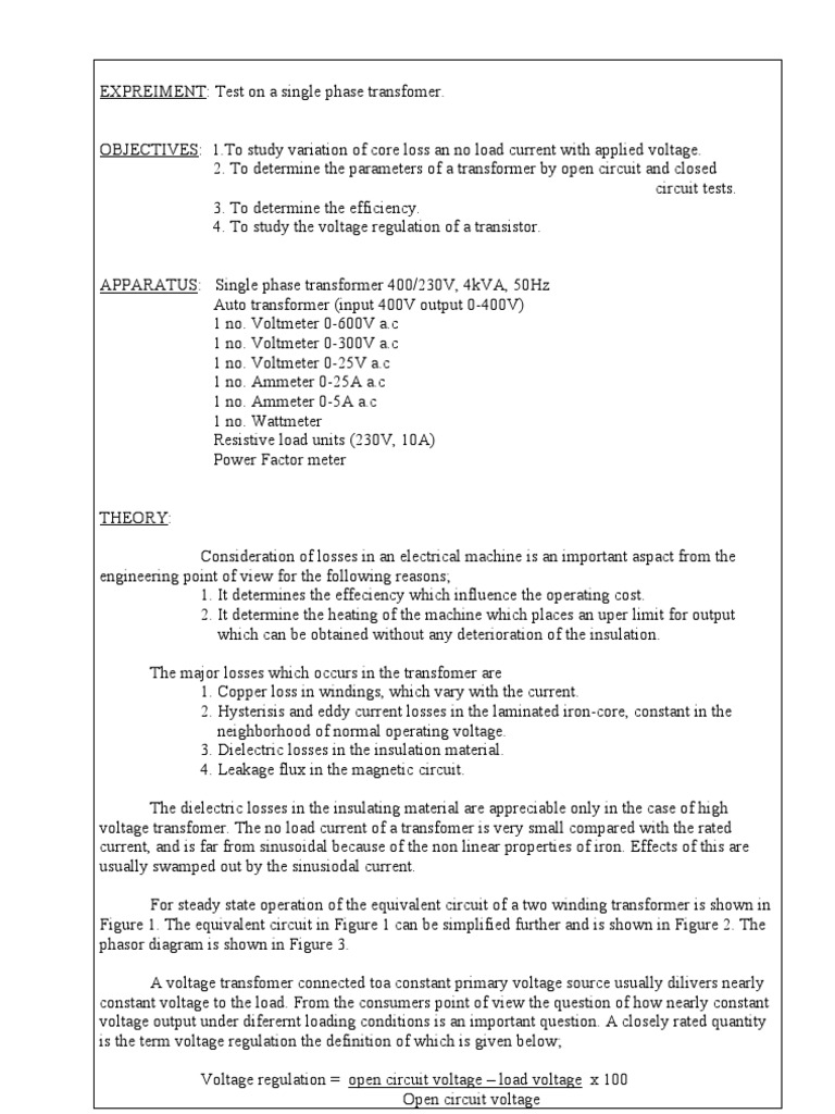 Single Phase Transformer | PDF | Transformer | Inductor