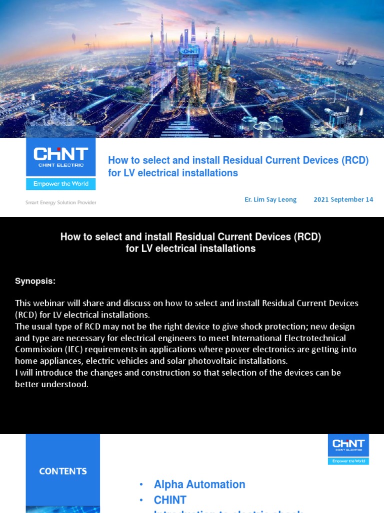 Webinar How To Select and Install Residual Current Devices (RCD) For LV Electrical Installations ...