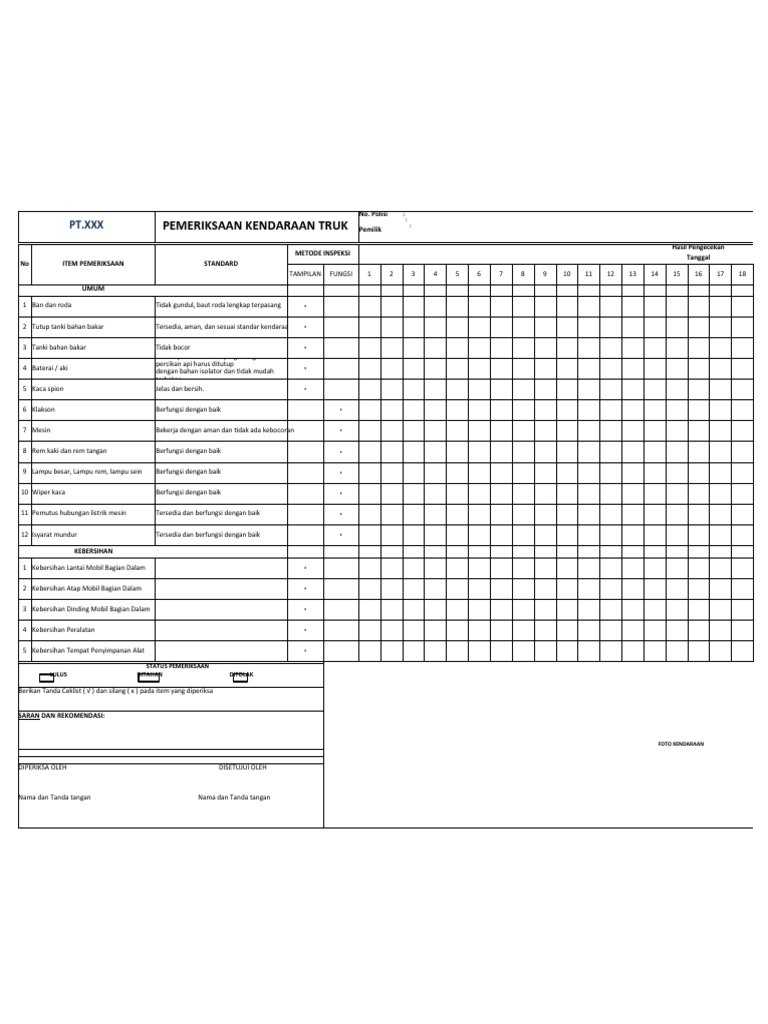 Checklist Pemeriksaan Kendaraan | PDF