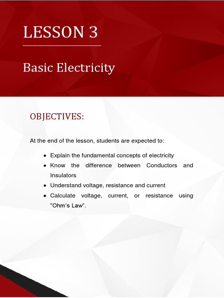 Lesson 3: Basic Electricity | PDF | Electrical Resistance And ...