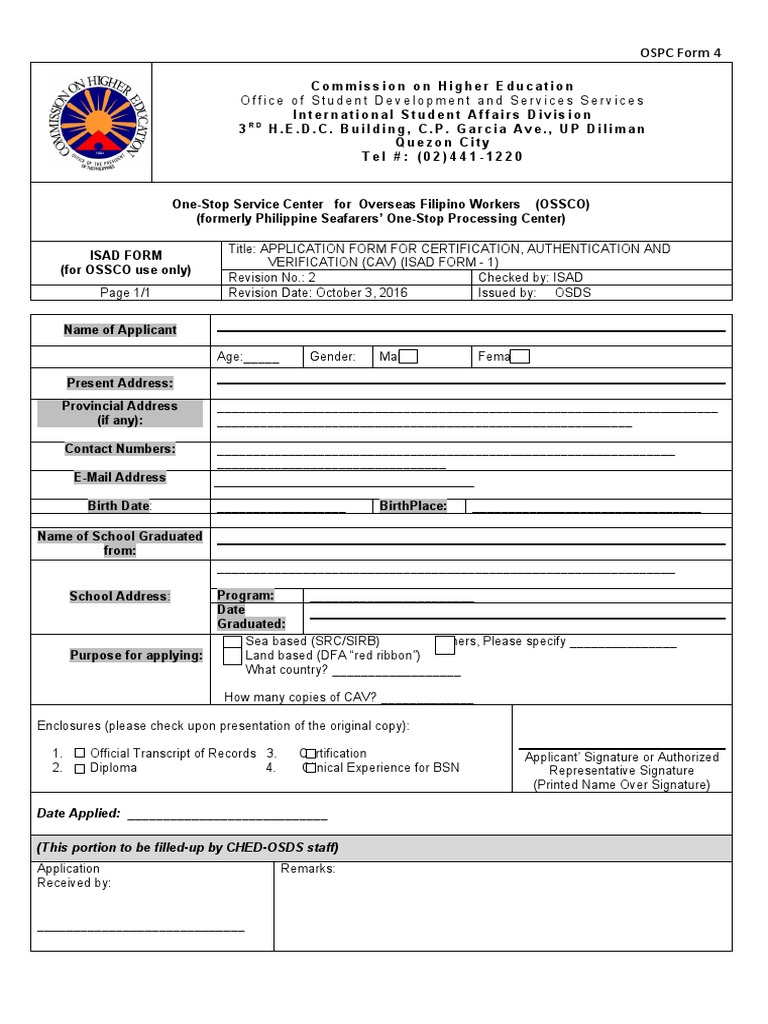 CAV Application Form | PDF