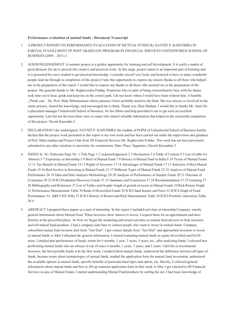 Performance Evaluation of Mutual Funds | PDF | Capital Gains Tax ...