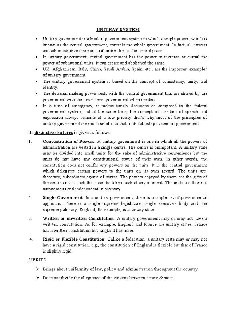 UNITRAY and FEDERAL SYSTEM | PDF | Federation | Federalism