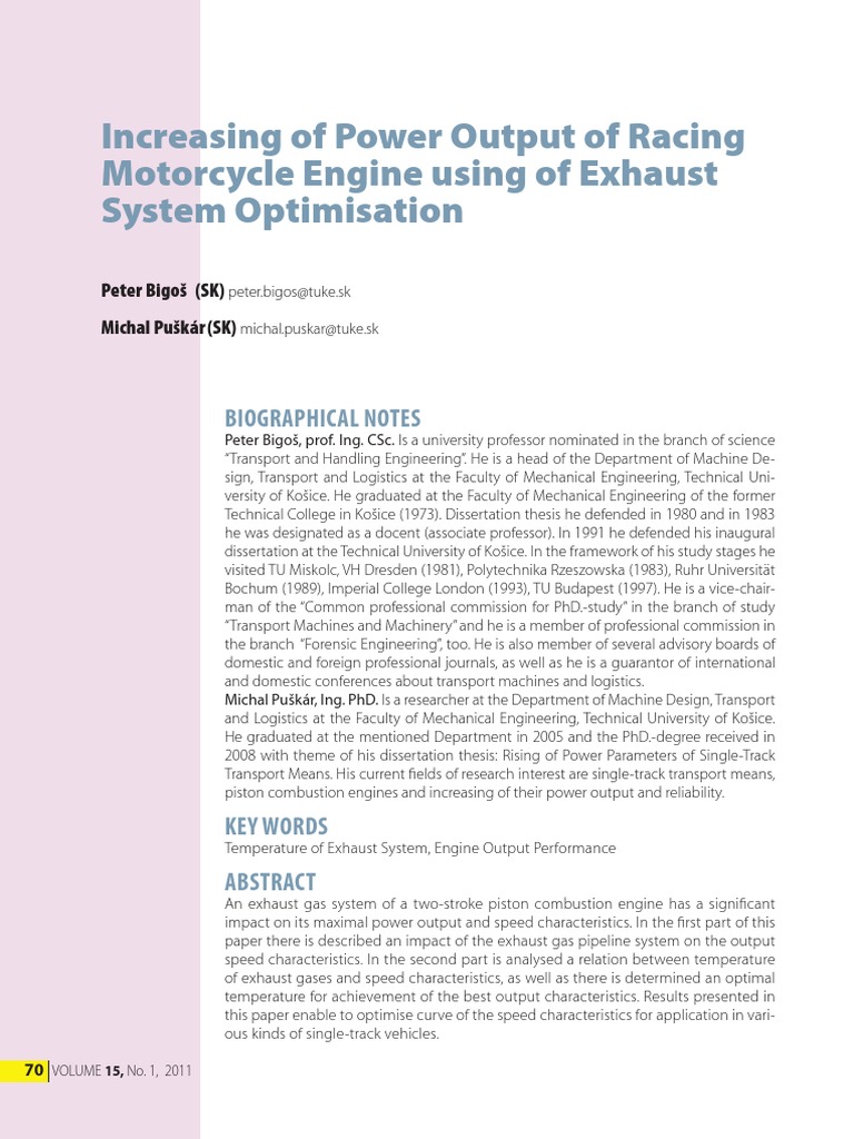 Increasing of Power Output of Racing Motorcycle Engine Using of Exhaust ...