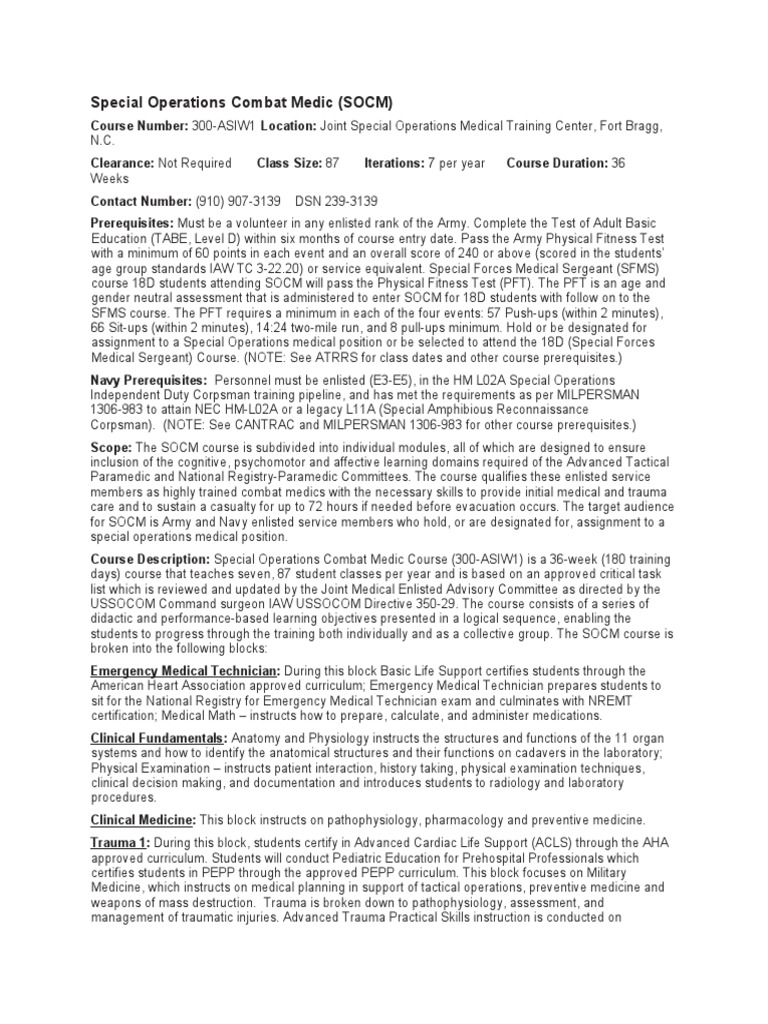 1 - Special Operations Combat Medic | PDF | Emergency Medical ...