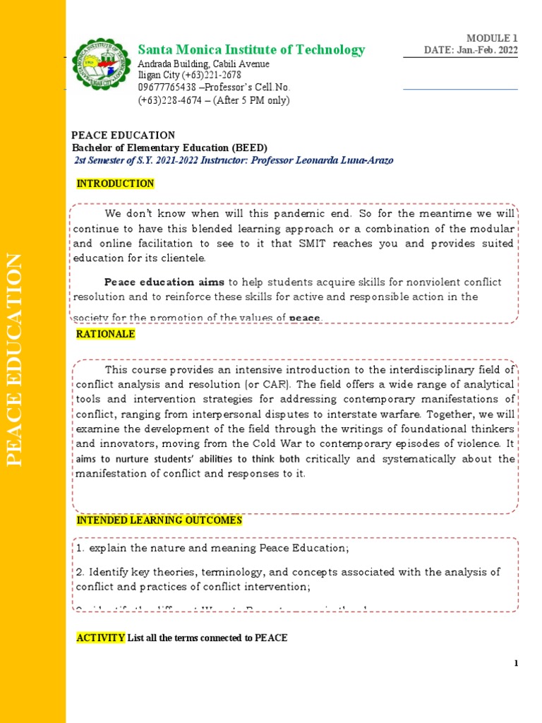 Peace Ed. Module 1 Docx 1 | PDF | Peace | Violence
