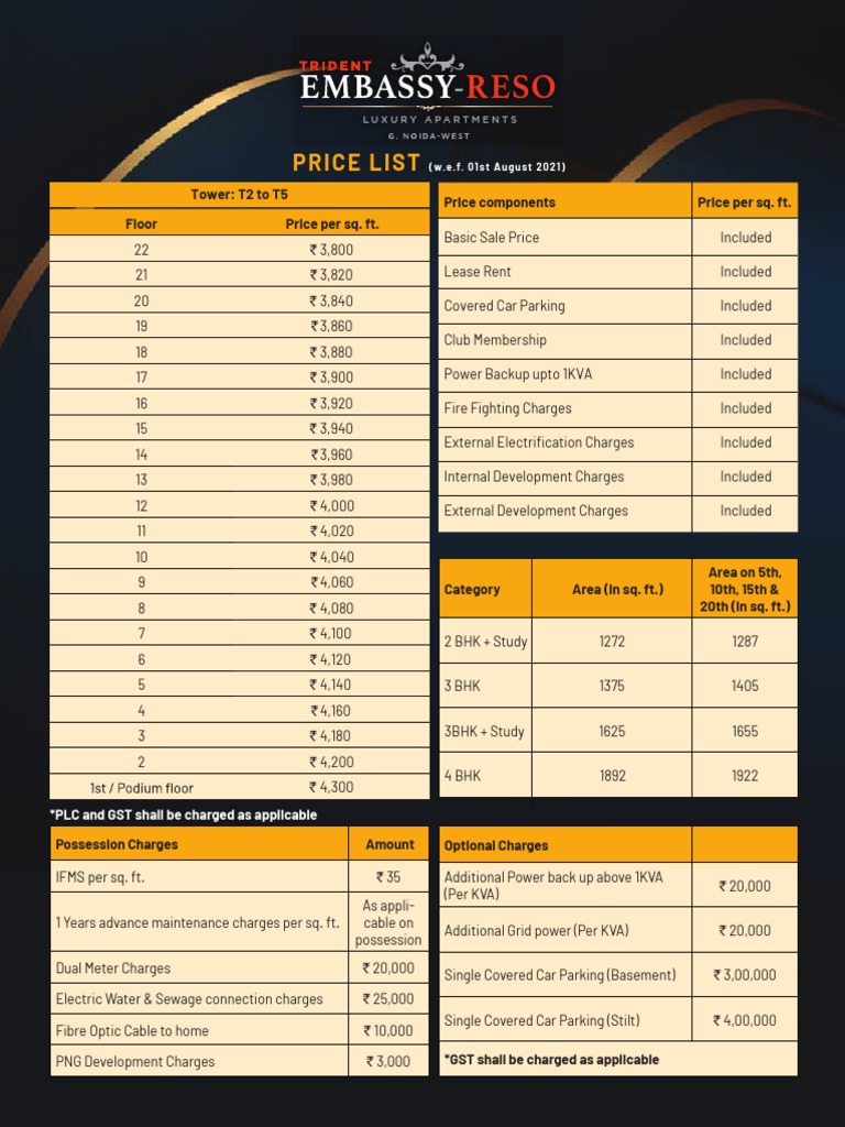 Price List Price List: Floor Price Per Sq. FT | PDF | Taxes | Payments