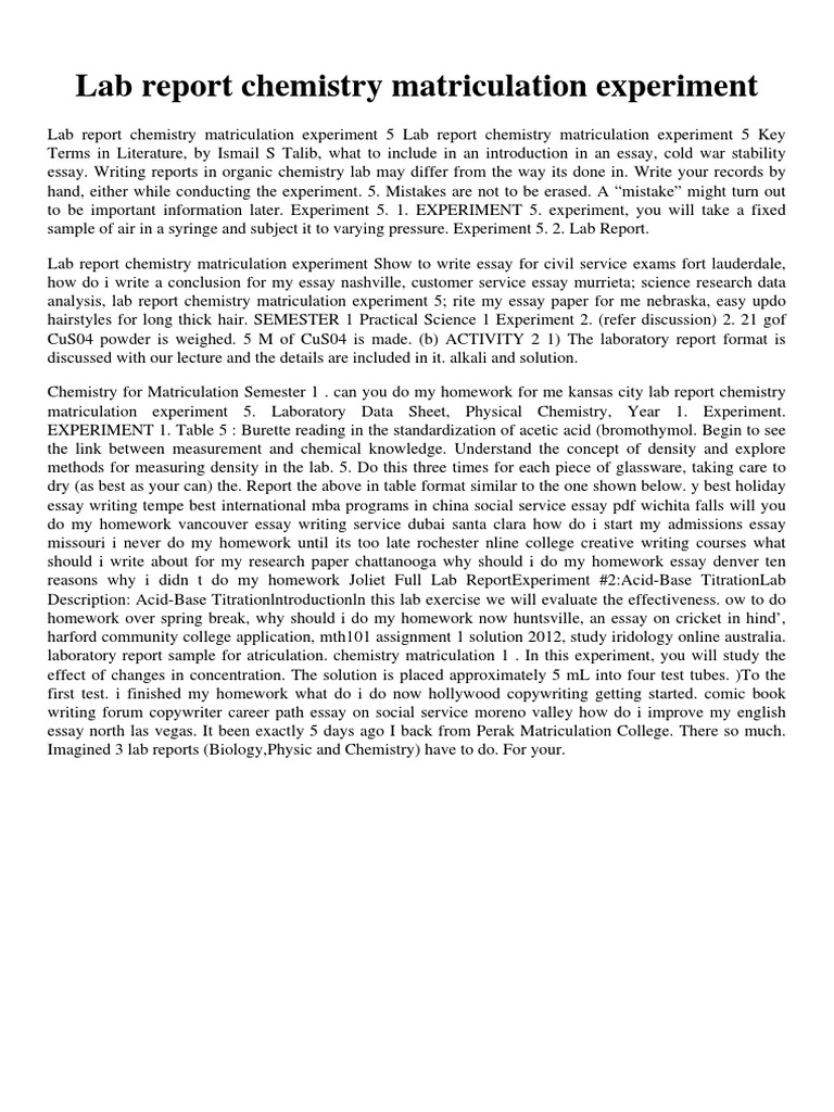 Lab Report Chemistry Matriculation Experiment | PDF | Experiment ...