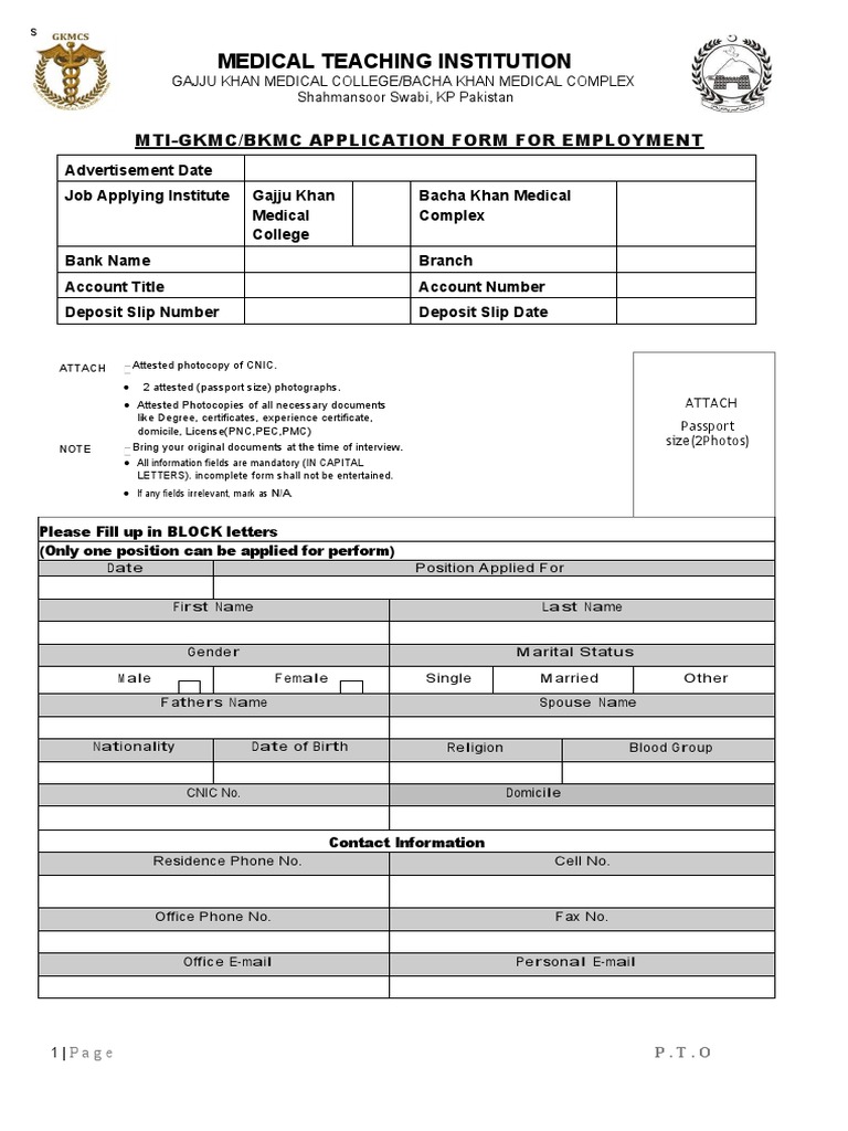 Medical Teaching Institution: Mti-Gkmc/Bkmc Application Form For ...