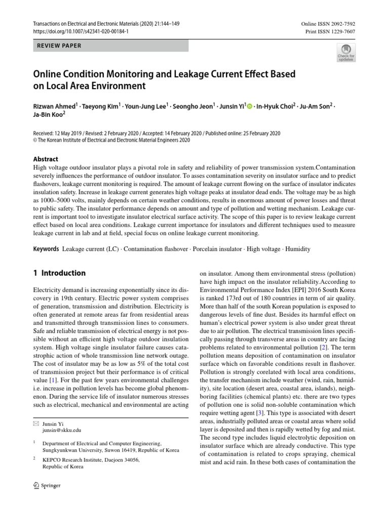 Online Condition Monitoring and Leakage Current Effect Based On Local ...