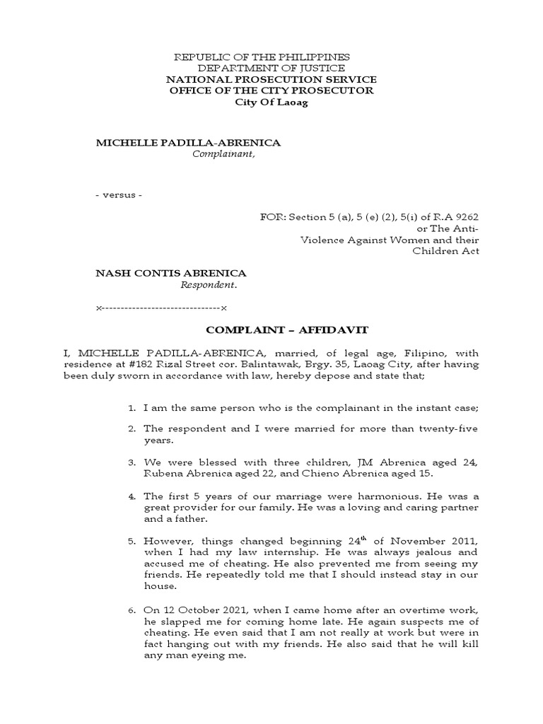 Complaint Affidavit | PDF | Violence | Violence Against Women