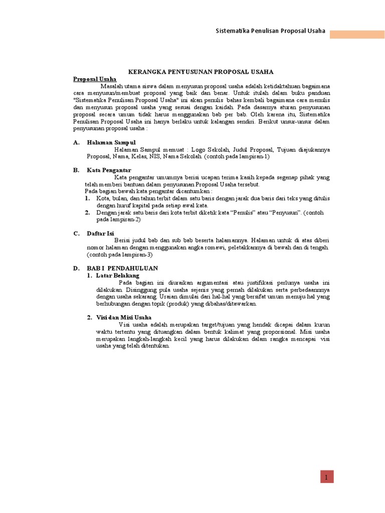 Sistematika Penulisan Proposal Usaha | PDF
