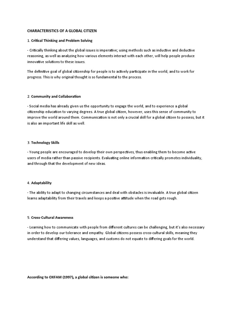 Characteristics of A Global Citizen | PDF | Critical Thinking | Thought