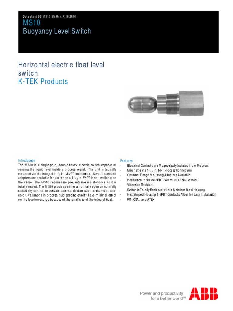 Float Level Switch Datasheet | PDF | Switch | Mechanical Engineering