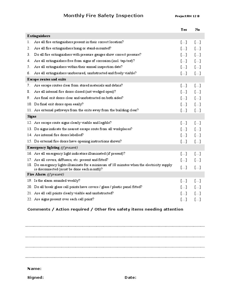 Monthly Fire Safety Inspection Checklist | PDF | Fire Safety | Door