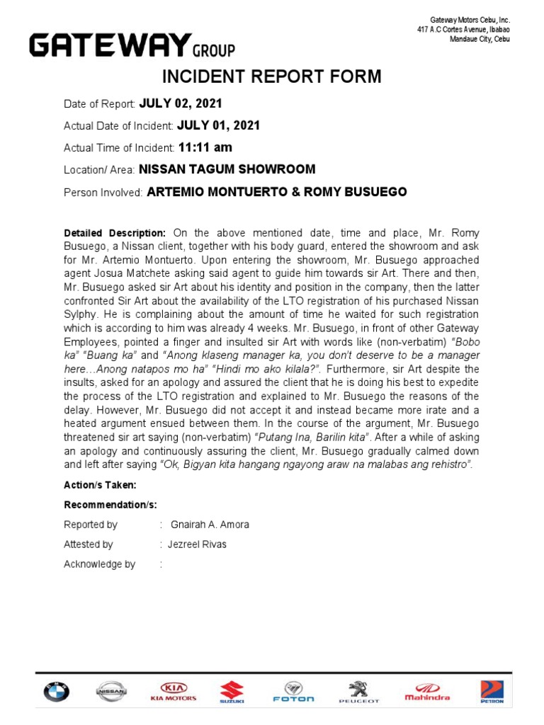 INCIDENT REPORT Blank Form - 1625203571 | PDF