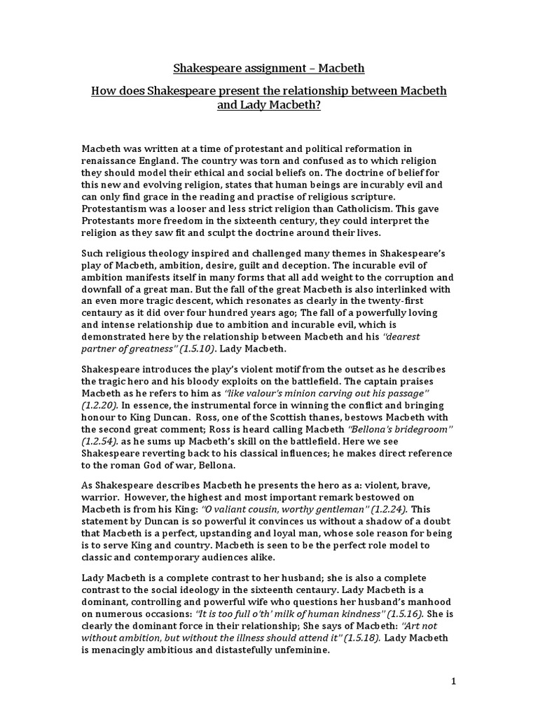 Shakespeare Assignment - Macbeth How Does Shakespeare Present The ...