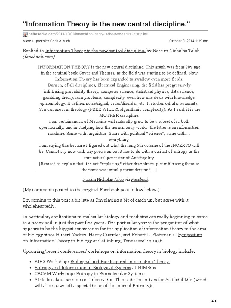 Information Theory Is The New Central Discipline | PDF | Information ...