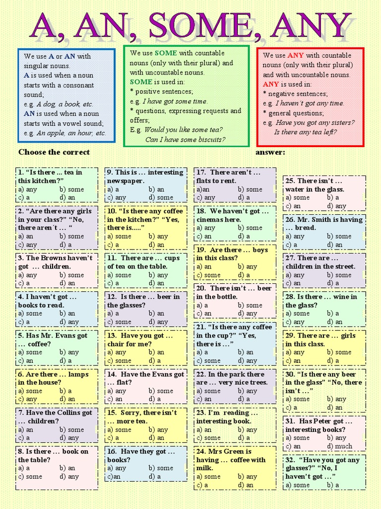 A An Some Any Activities | Download Free PDF | Plural | Noun