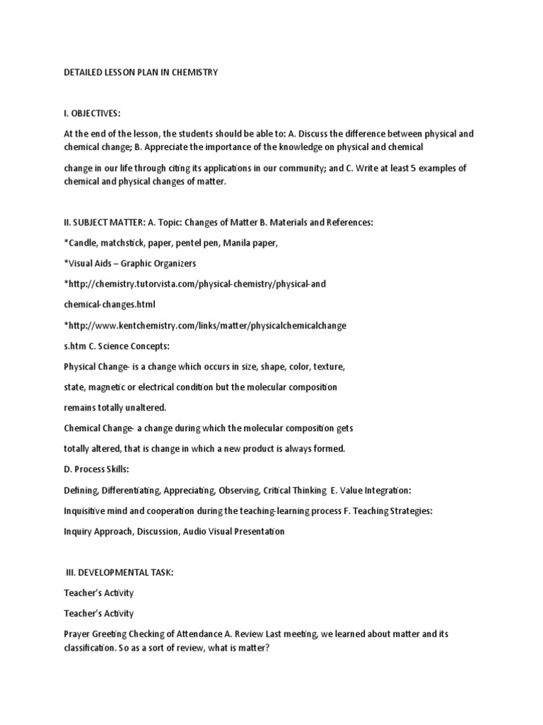 Detailed Lesson Plan in Chemistry | PDF | Matter | Gases