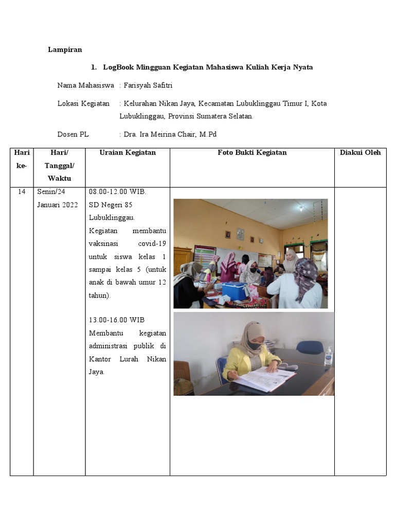 Logbook Kegiatan KKN Mingguan | PDF