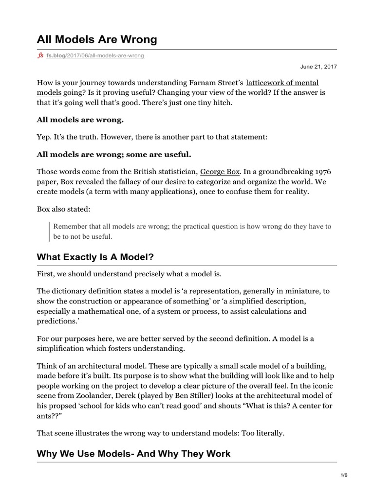 Fs - Blog-All Models Are Wrong | PDF | Map | Reality