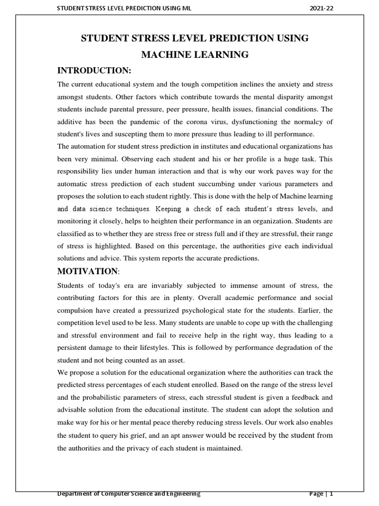 Student Stress Level Prediction Using Machine Learning | PDF | Machine ...