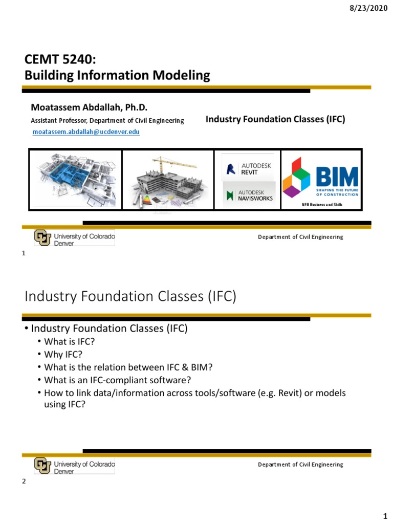 CEMT 5240: Building Information Modeling: Industry Foundation Classes ...