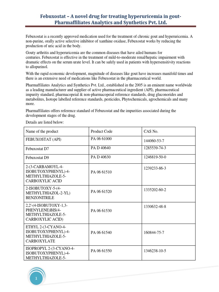 Febuxostat - A Novel Drug For Treating Hyperuricemia in Gout | PDF ...
