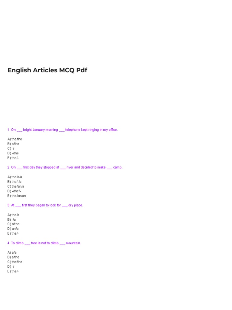 60 English Articles MCQs With Answers | PDF