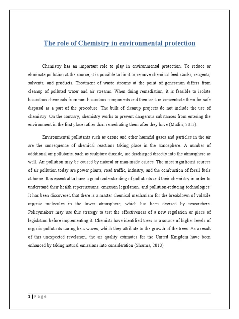 What Is The Role of Chemistry in Environmental Protection | PDF