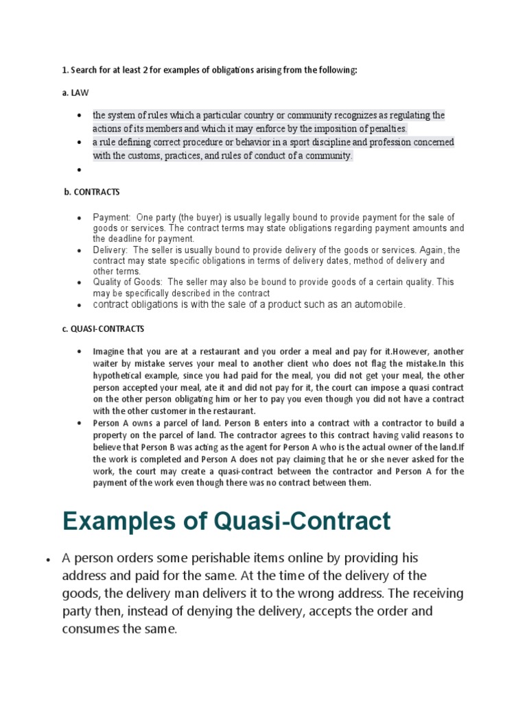 Examples of Quasi-Contract | PDF | Crimes | Crime & Violence
